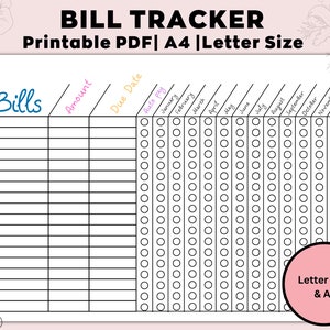 Bill Tracker Printable Monthly Bill Tracker Printable Bill - Etsy