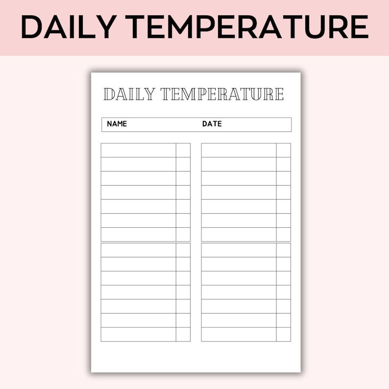 Temperature Log Tracker Bundle, Printable A5 Journal Page, Temperature ...