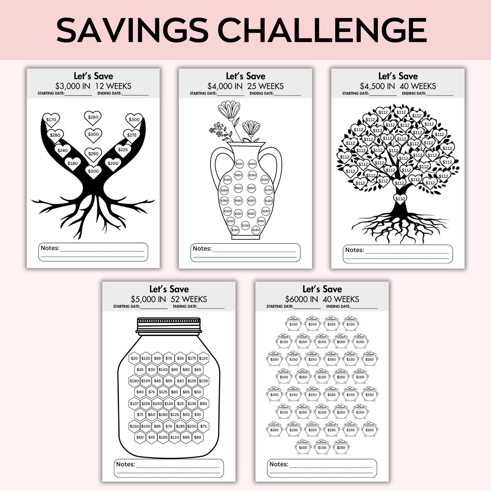 Low Income Savings Challenge Bundle, A6 Money Saving Printable, Monthly ...