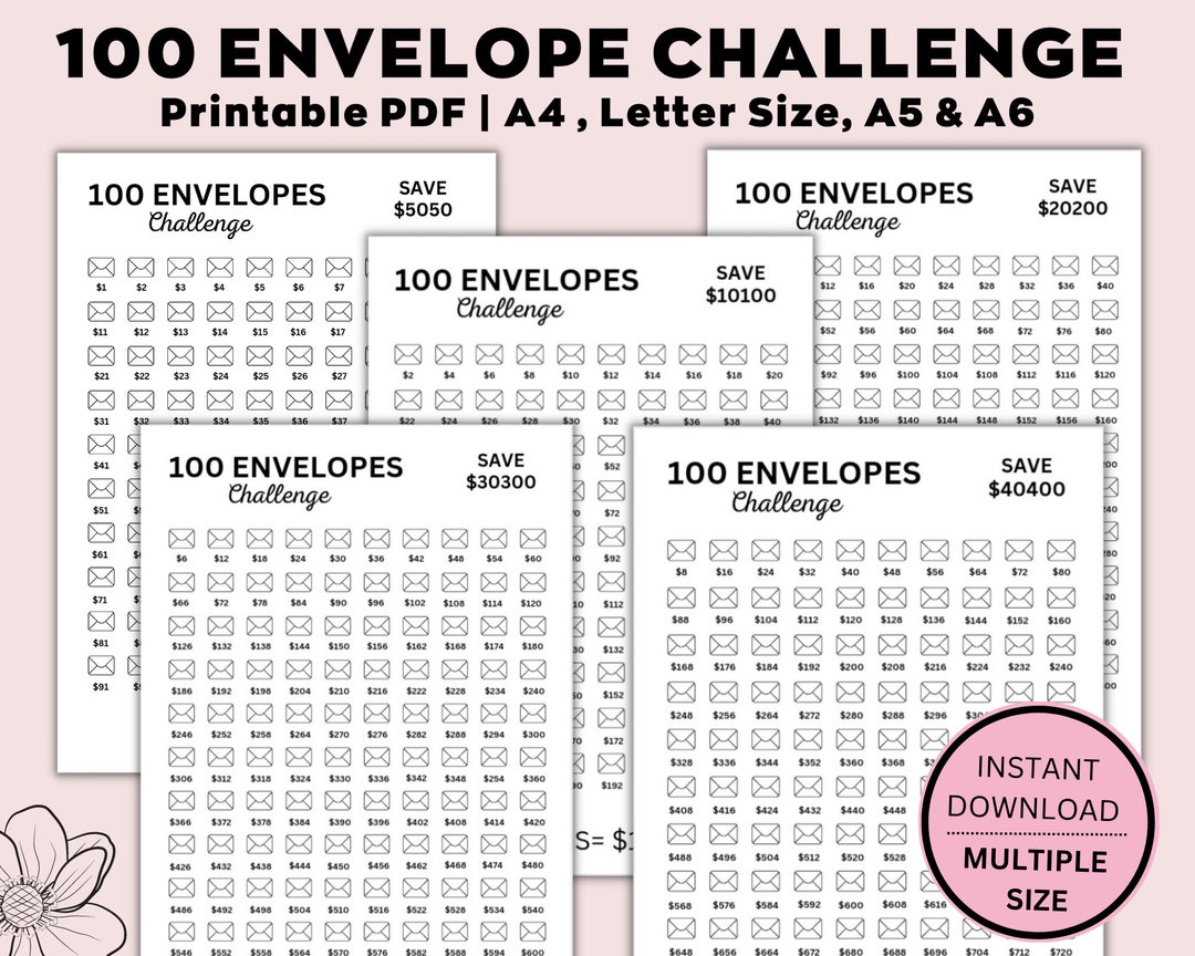 A6 Printable 100 Envelope Challenge, 100 Envelope Challenge Bundle ...