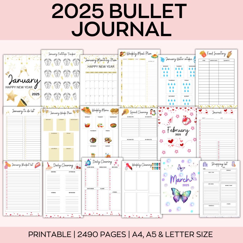 2025 Bullet Journal Bundle, Bujo Trackers, Bullet Journal Template ...
