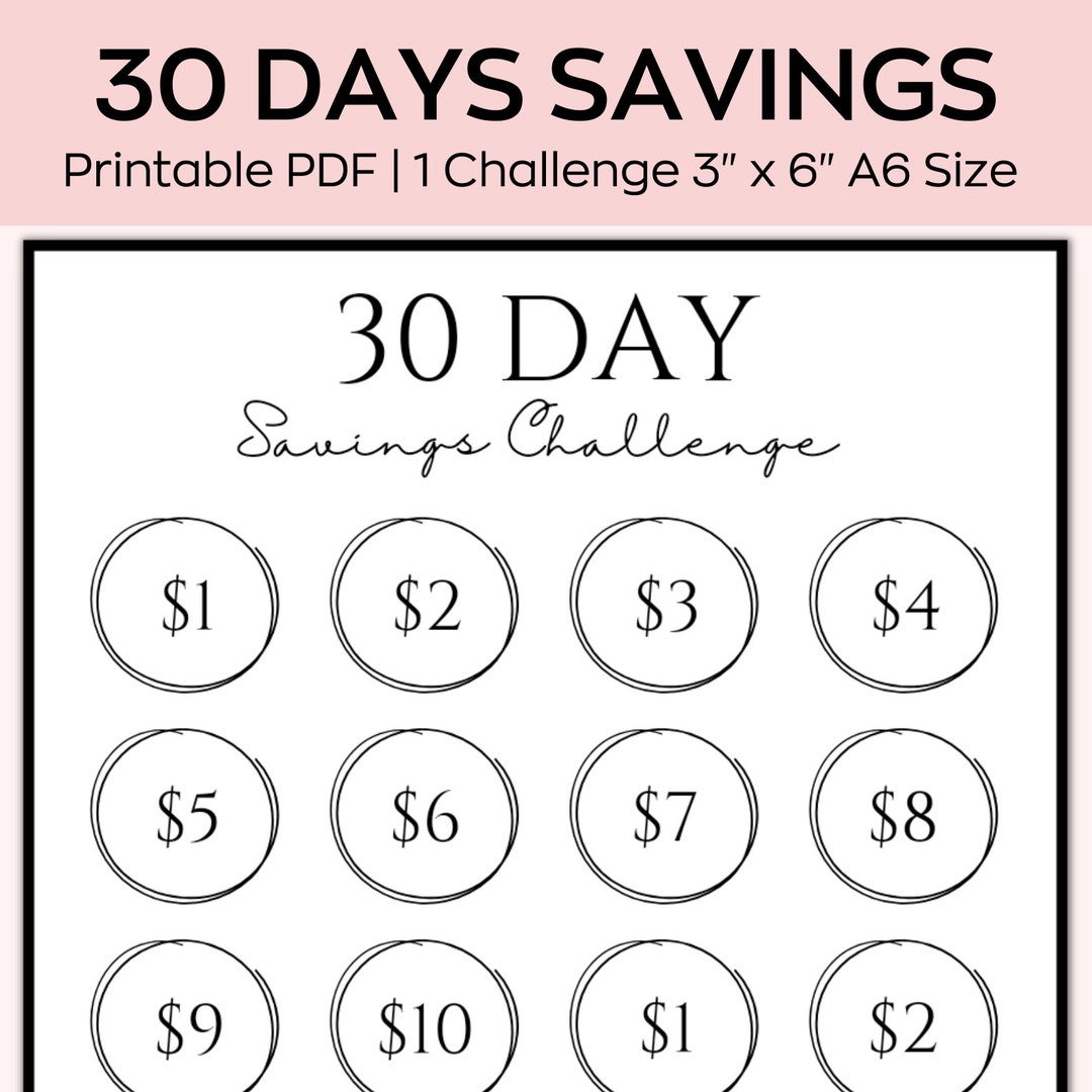 30 Day Savings Challenge, Mini Savings Challenge, Save Dollars, Low ...