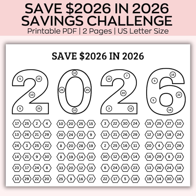 Save 2026 in 2026 Savings Challenge, Printables Savings Tracker, 100 ...