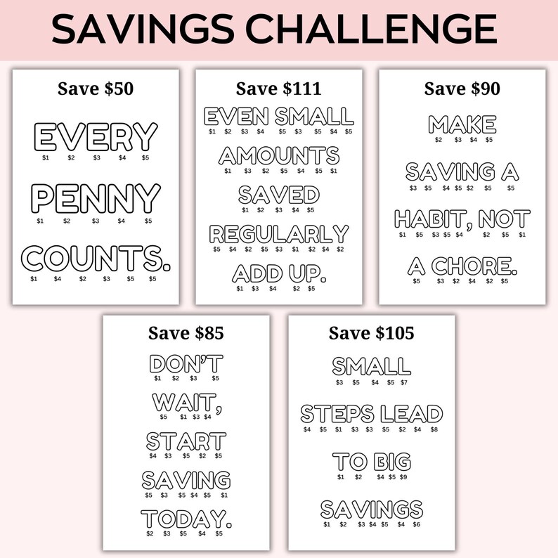 Mini Savings Challenge Bundle, Color-in Low Income Savings Challenge ...