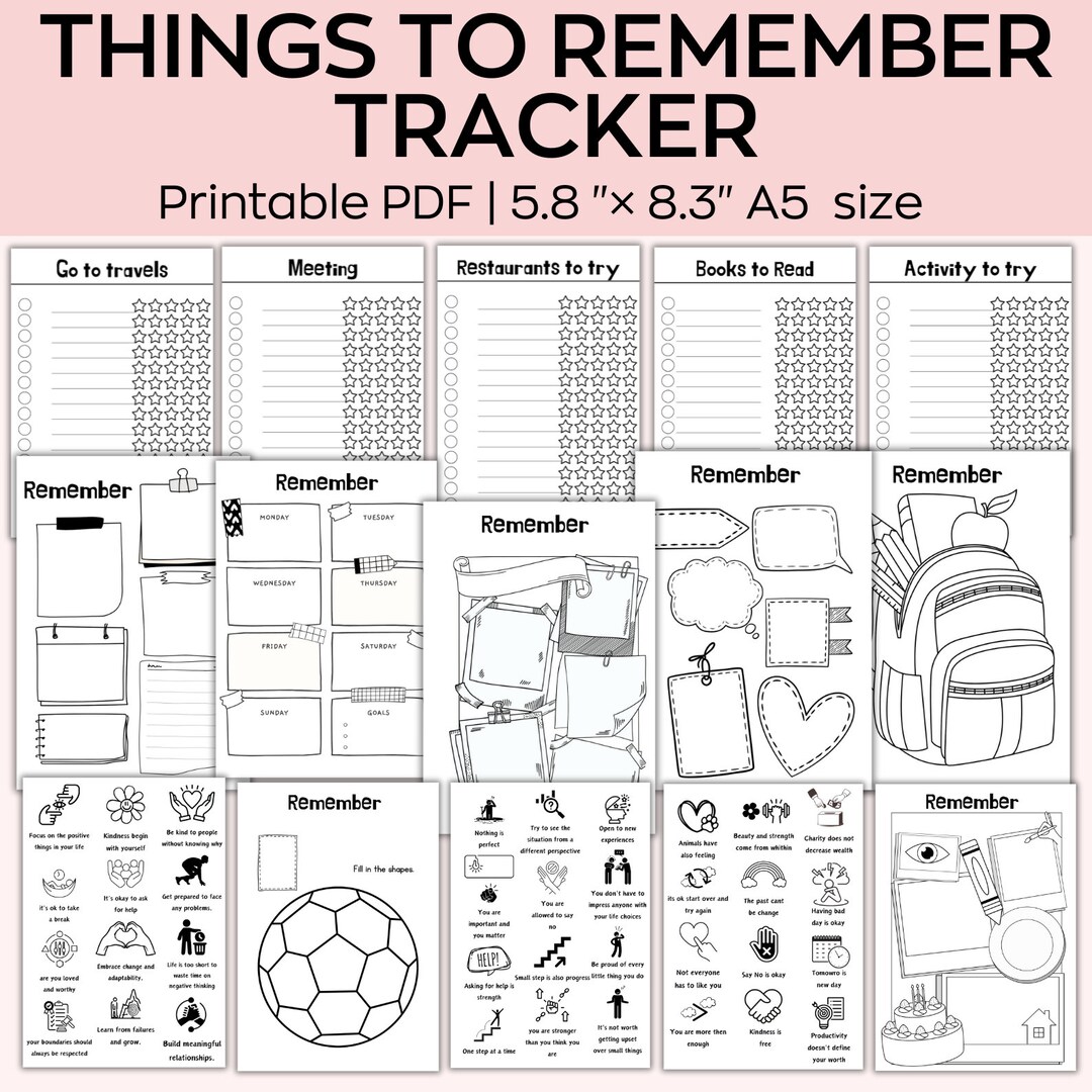 Things to Remember Bundle, A5 Printable Journal Page, Books to Read ...