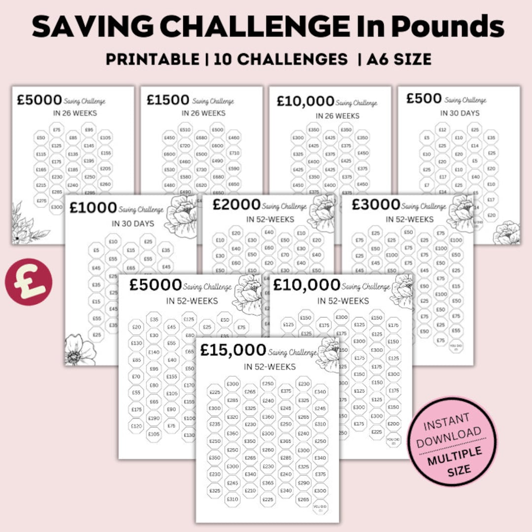 Pounds Saving Challenge Printable,flower Saving Tacker, Cash Budgeting ...