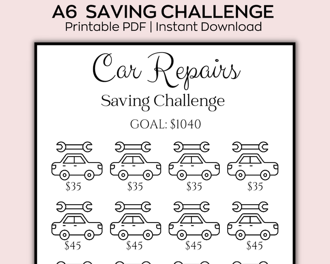 A6 Car Repair Savings Challenge, Mini Savings Challenge, Save 1040 ...