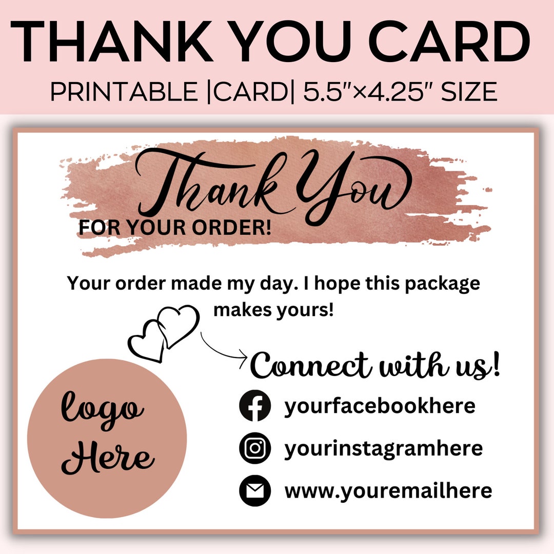 Small Business Thank You Card, Printable Customer Card, Custom Package ...