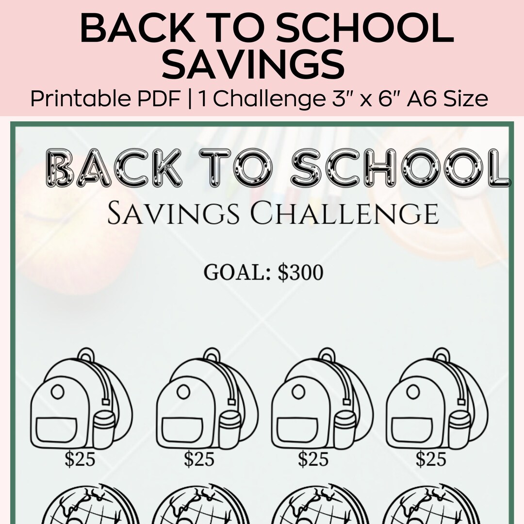 A6 Back to School Savings Challenge,mini Savings Challenge,save 300 ...