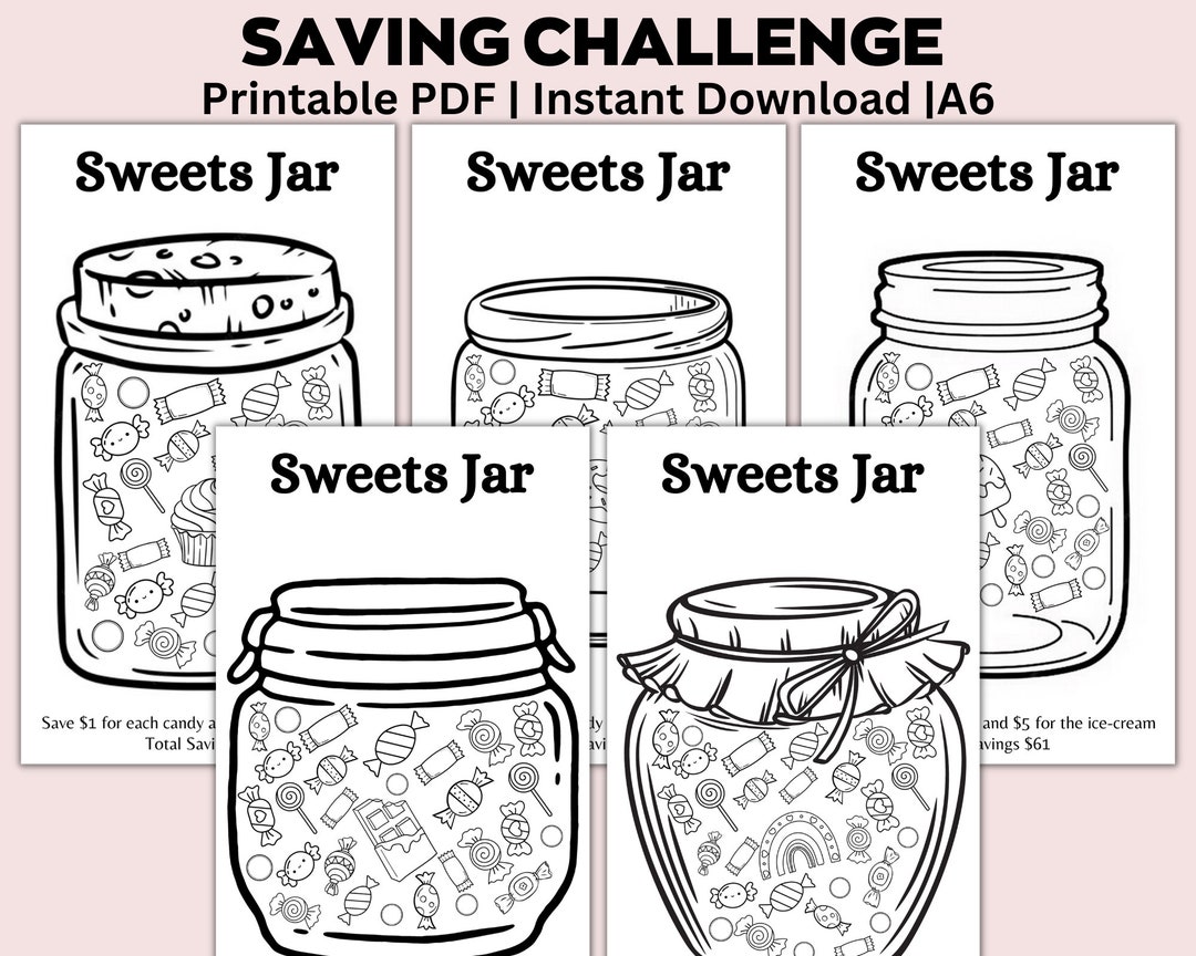 Sweets Jar Savings Challenge Printable Counting My Pennies - Etsy