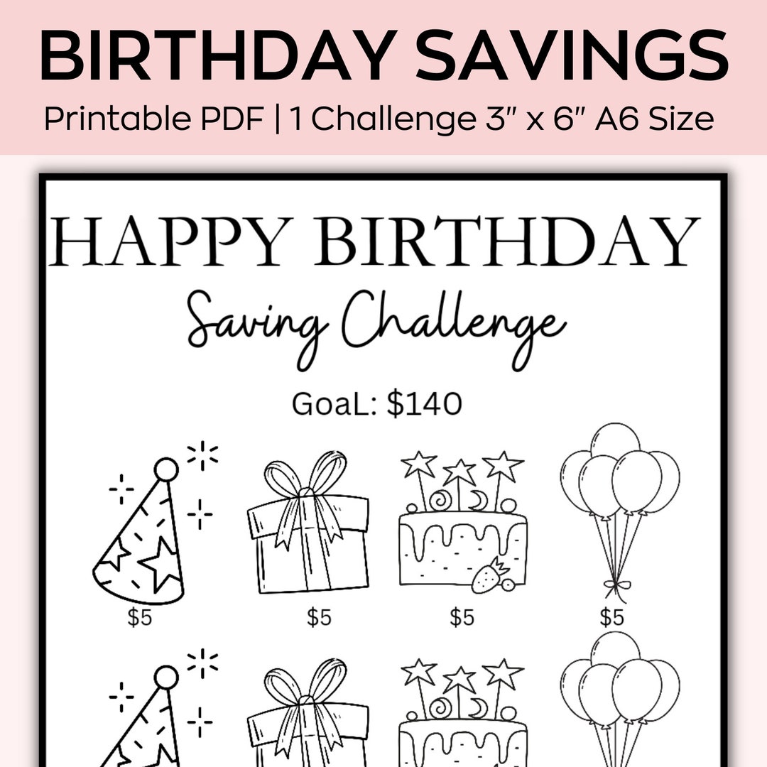 A6 Happy Birthday Savings Challenge,mini Savings Challenge,save 140 ...