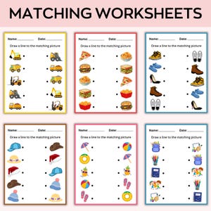 Printable Matching Worksheets, Match the Picture, Kindergarten ...