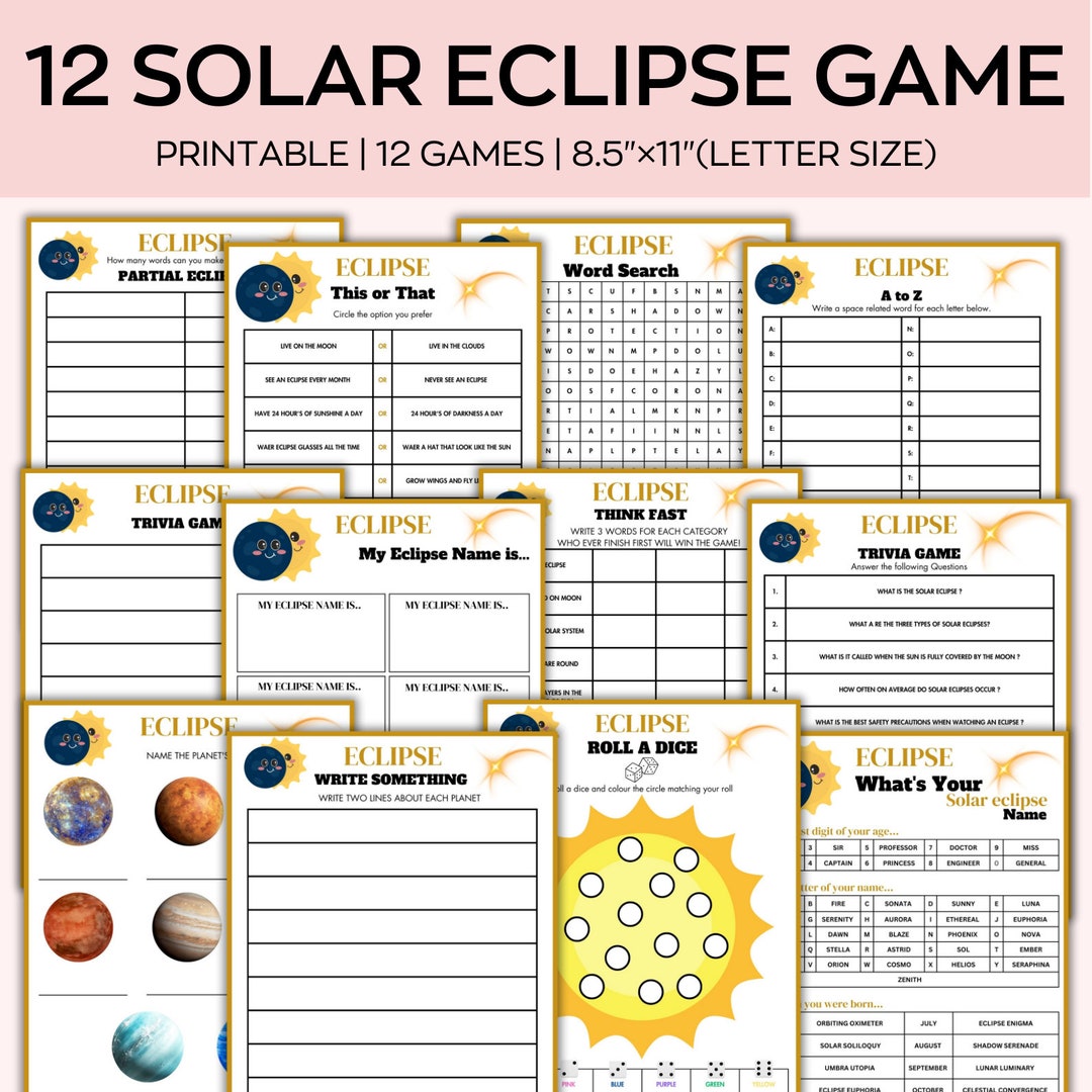 Solar Eclipse Games, Eclipse Worksheets Printable, Solar Activity Ideas ...