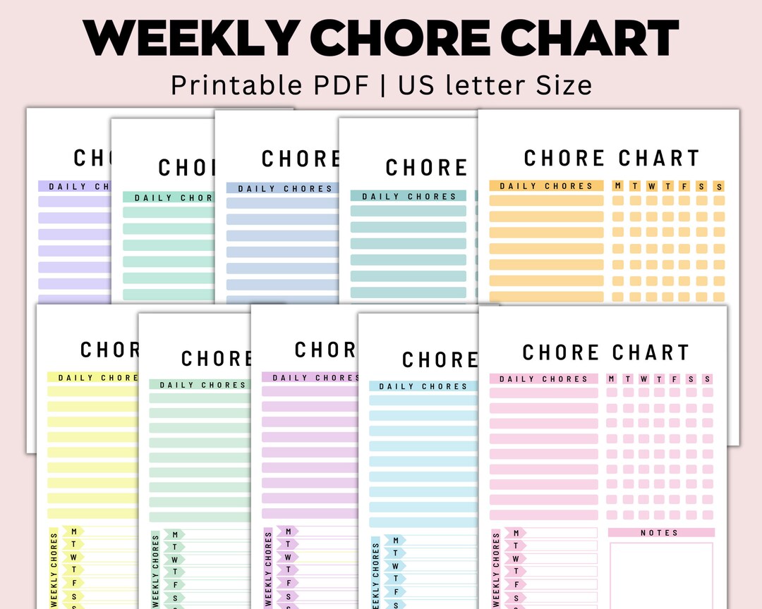 Weekly Chore Chart Printable, A4 Daily Responsibility Chart for Kids ...