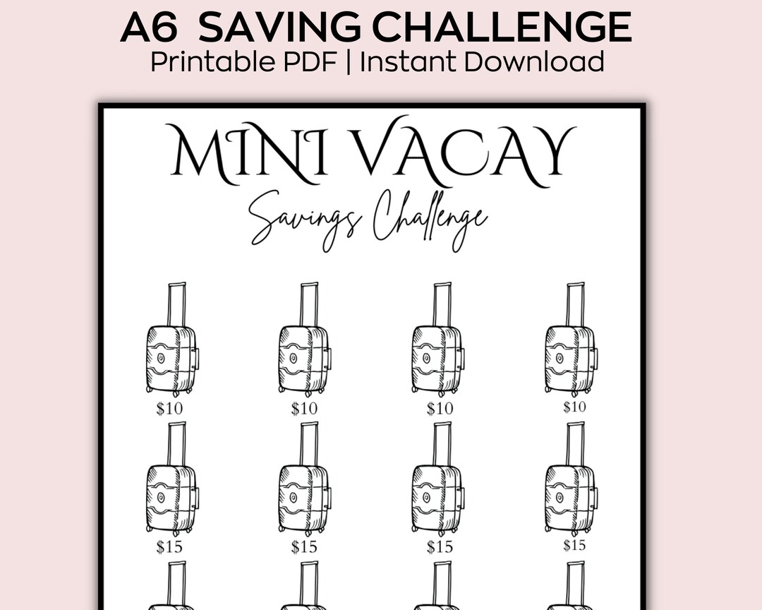 A6 Mini Vacay Fund Savings Challenge, Mini Savings Challenge, Save ...