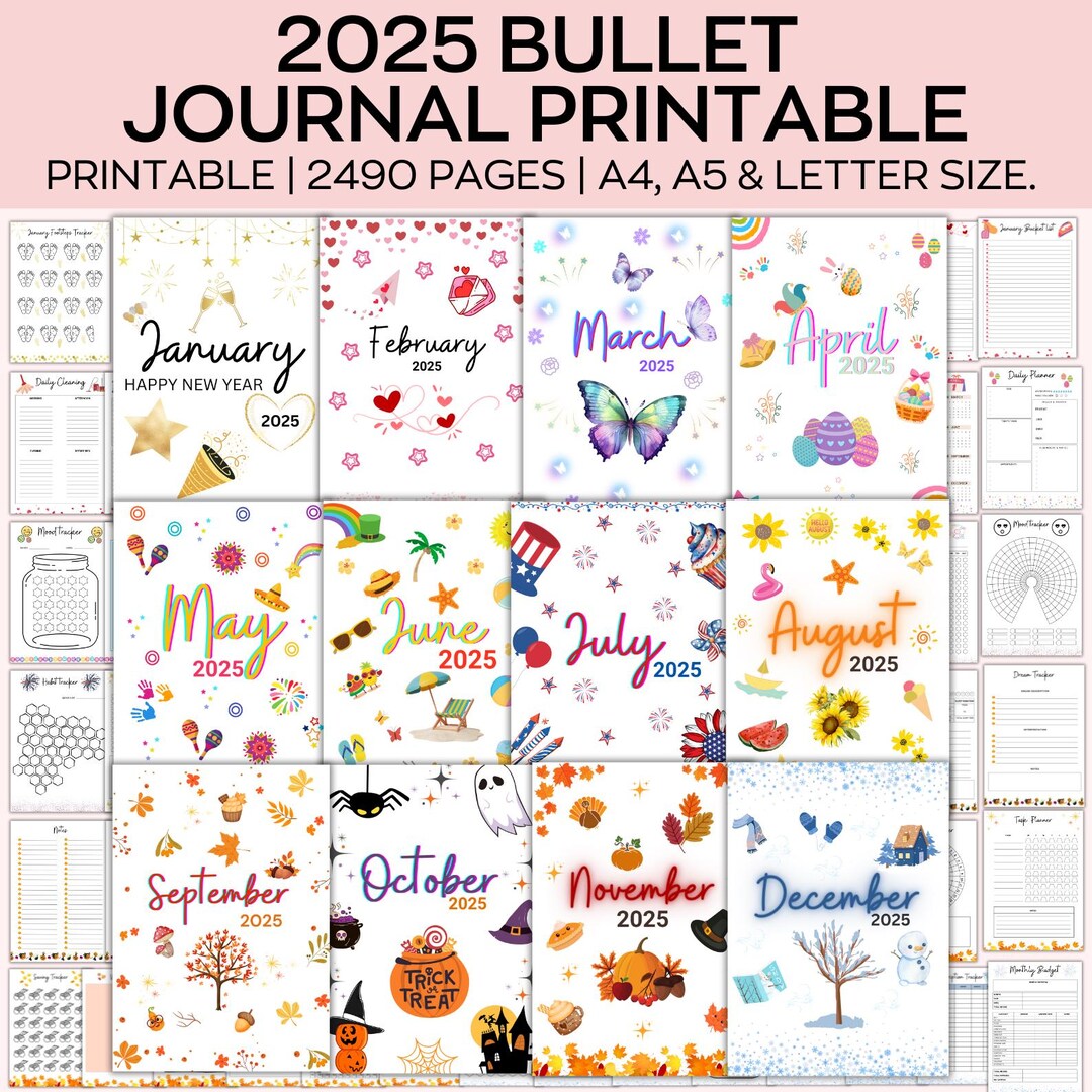 2025 Bullet Journal Bundle, Bujo Trackers, Bullet Journal Template ...