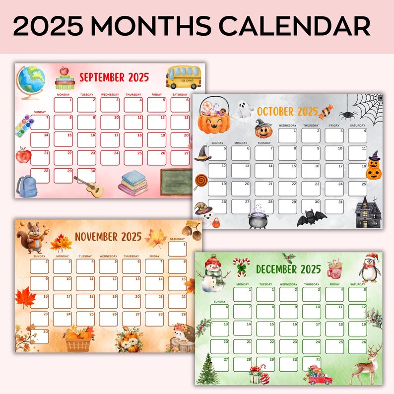2025 Calendar Printable, Monthly Calendar Printable, Home School ...