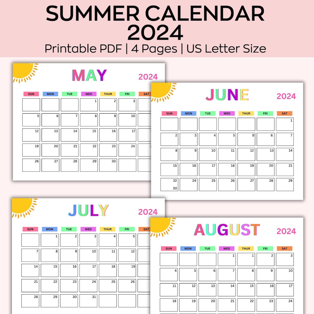2024 Editable Summer Calendar Set, Summer Chore Chart, Finance Planner ...