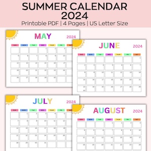 2024 Editable Summer Calendar Set, Summer Chore Chart, Finance Planner ...