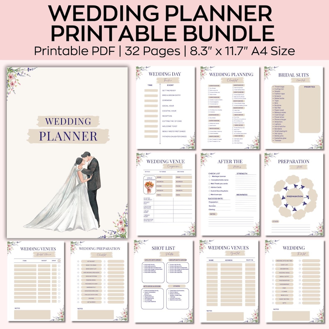 250+ Page Canva Wedding Printable Planner Bundle, Wedding Checklist ...