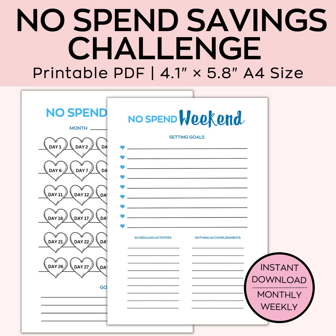 No Spend Challenge Tracker Printyable, Weekend Simple Budget Tracker ...