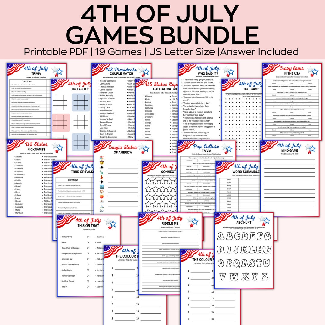 Printable 4th of July Games, Independence Day Games, 4th of July Picnic ...