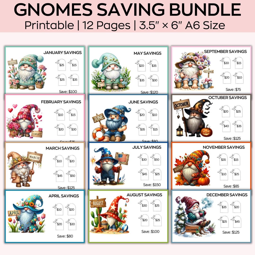 A6 Low Income Savings Bundle, Gnomes Saving Challenges, Monthly Savings ...