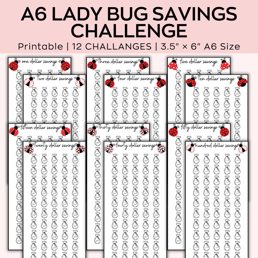 A6 Mini Savings Challenge Bundle Printable,lady Bug Saving Challenge ...