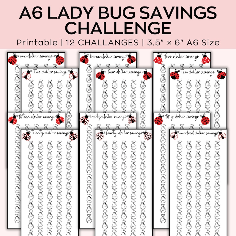 A6 Mini Savings Challenge Bundle Printable,lady Bug Saving Challenge ...