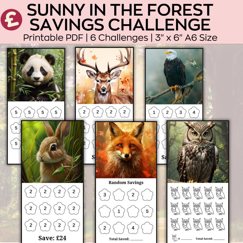 Sunny in the Forest Saving Challenges , A6 Pound Money Tracker ...