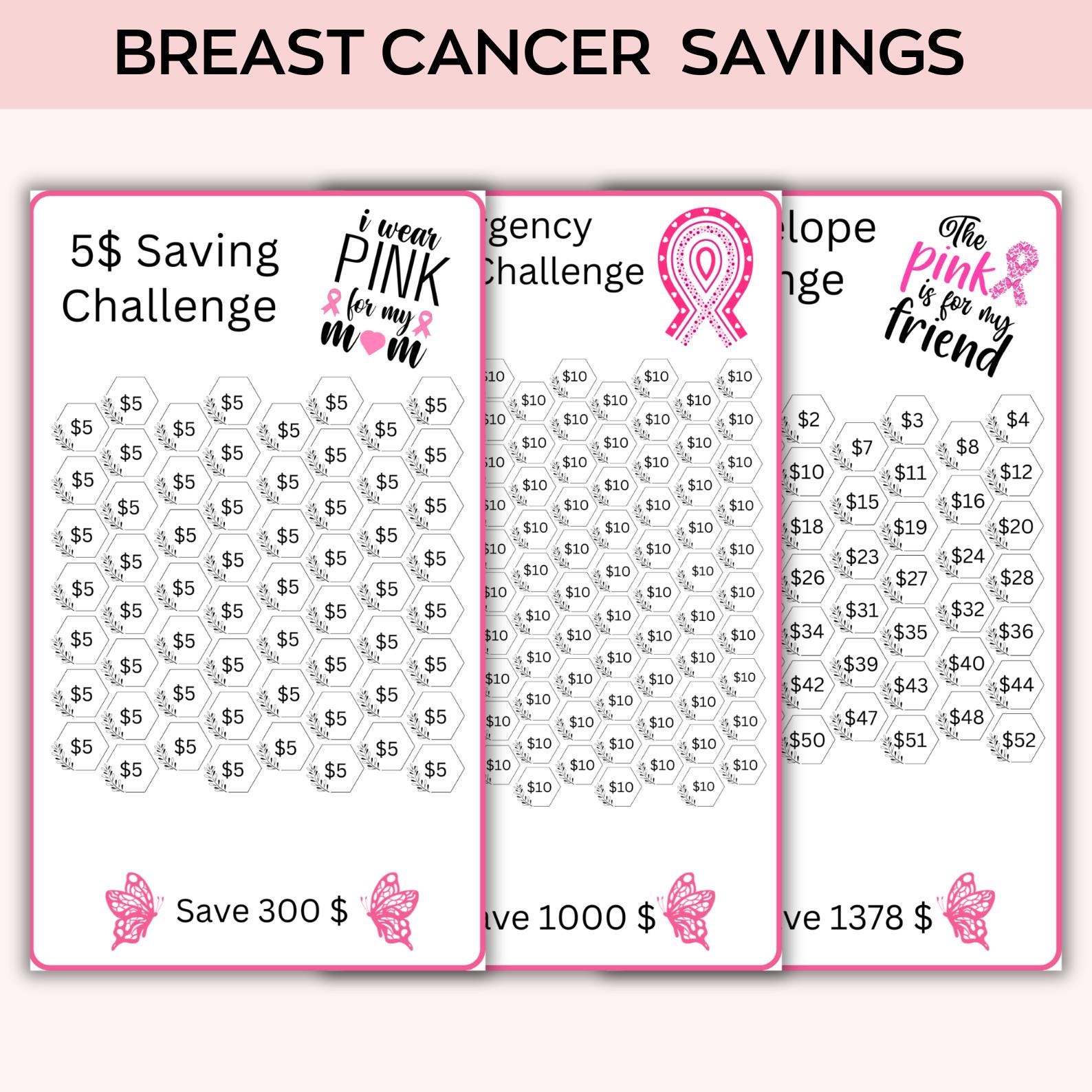 A6 Savings Challenge Printable, Breast Cancer Saving Money Tracker ...