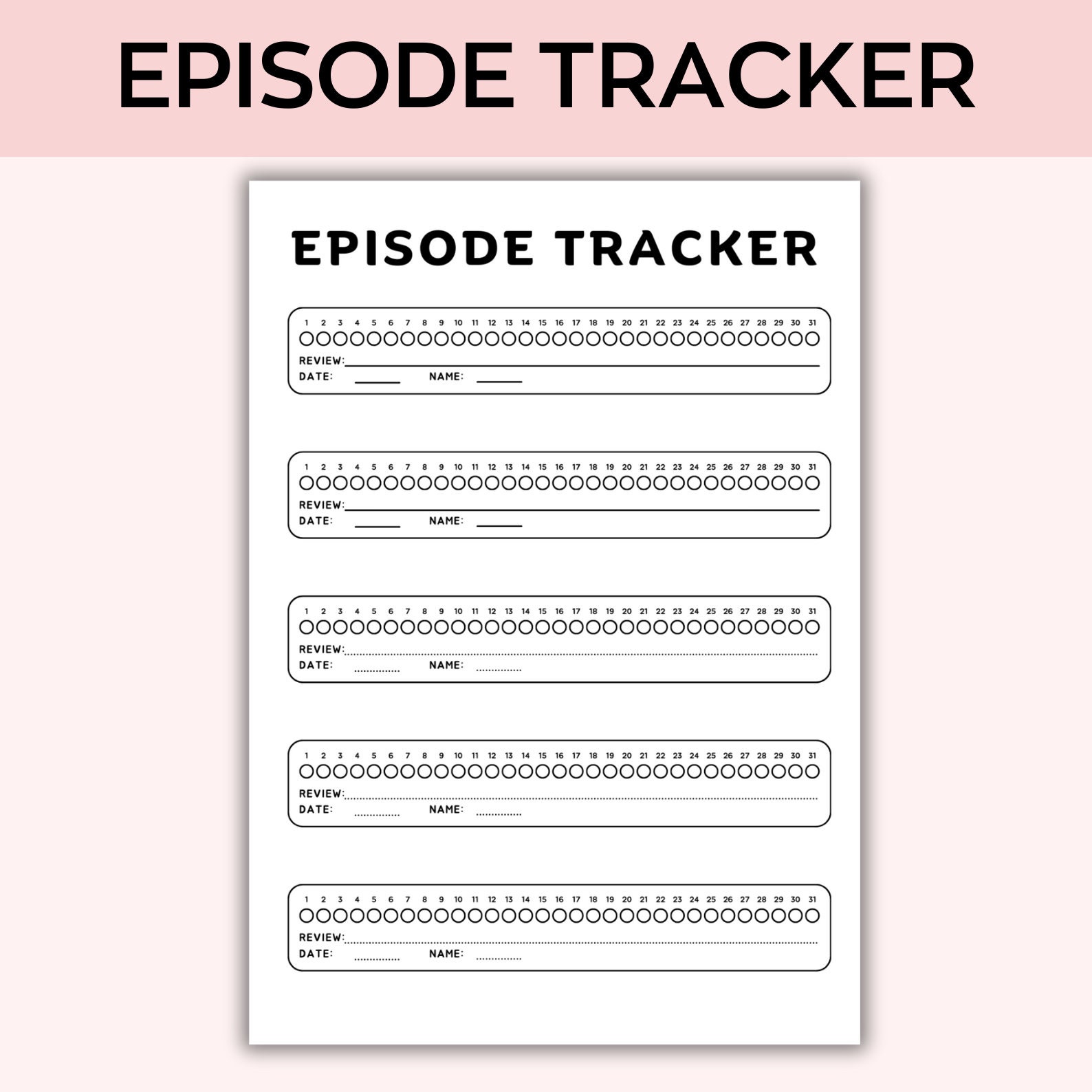 Series Tracker, A5 Journal Page Printable, Episode Tracker, Monthly ...