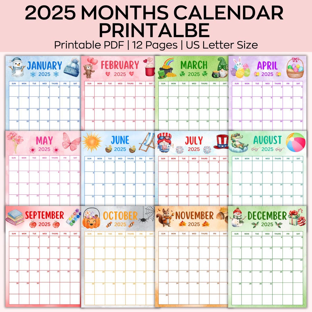 2025 Calendar Printable, Monthly Calendar Printable, Home School ...