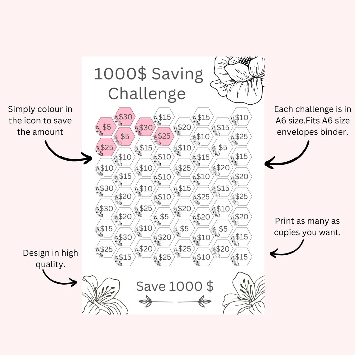 A6 Savings Challenge Printable, Savings Challenge Bundle, 1000 Savings ...