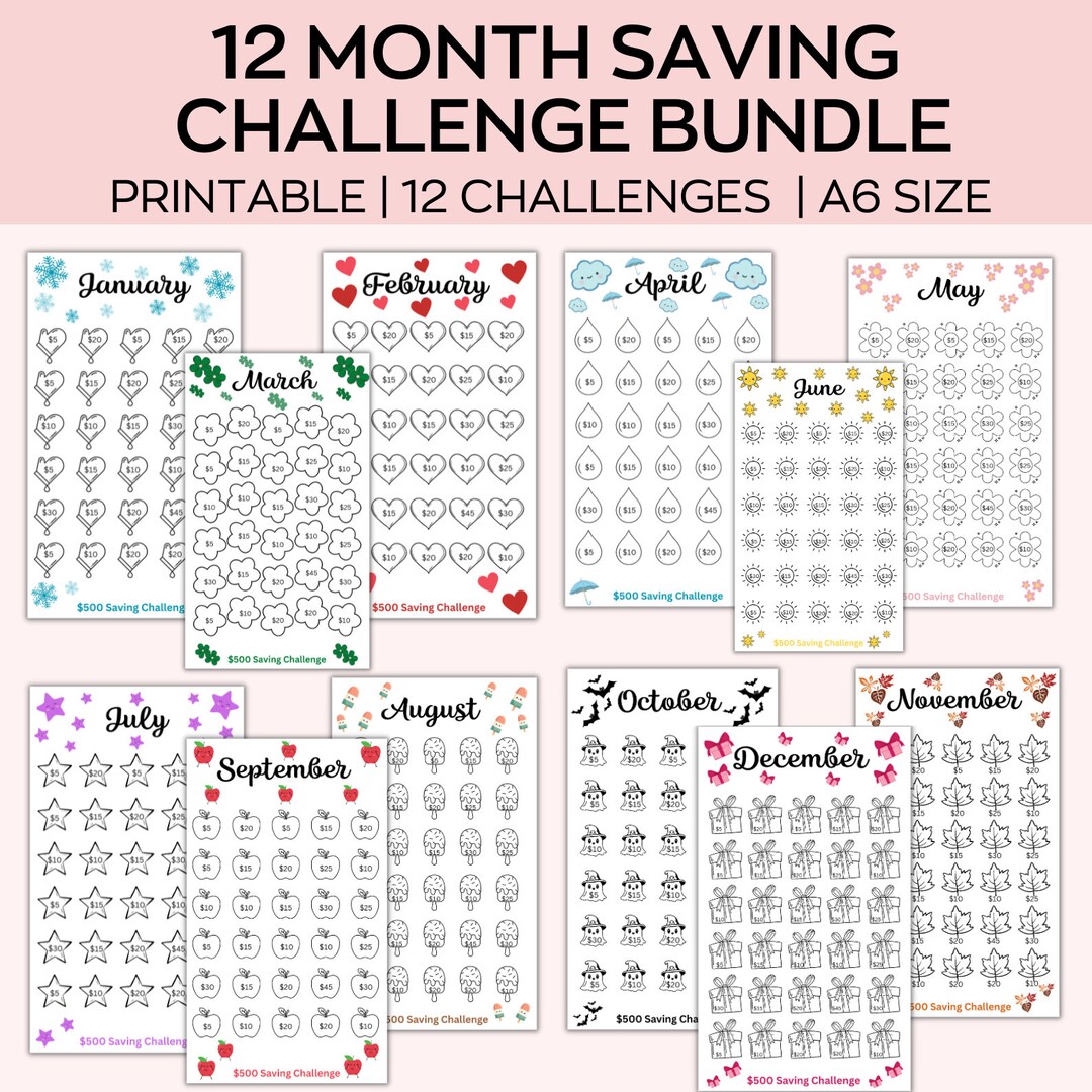 A6 Monthly Savings Challenge Printable, Mini Savings Challenge Bundle ...