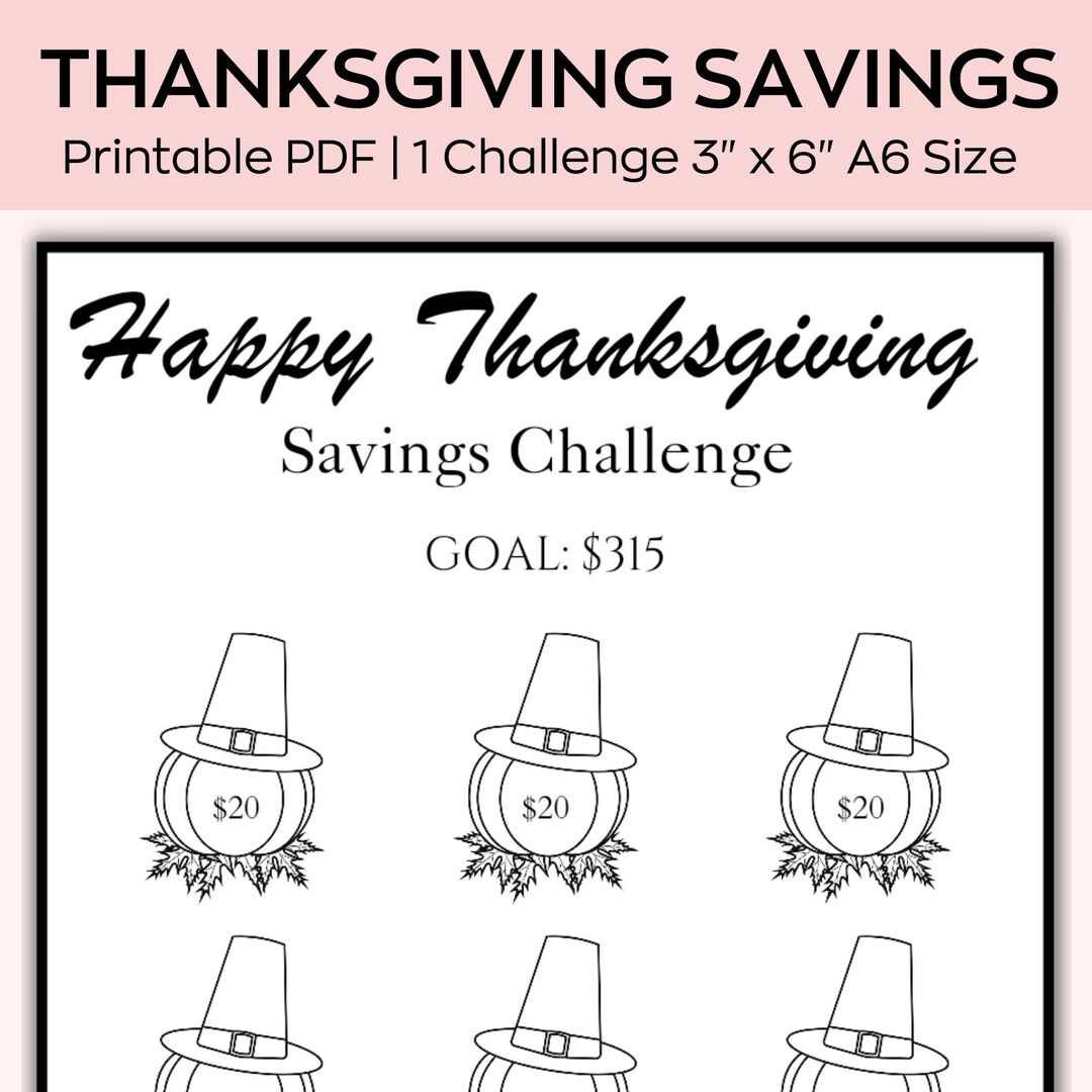 A6 Happy Thanksgiving Savings Challenge, Mini Savings Challenge, Save ...