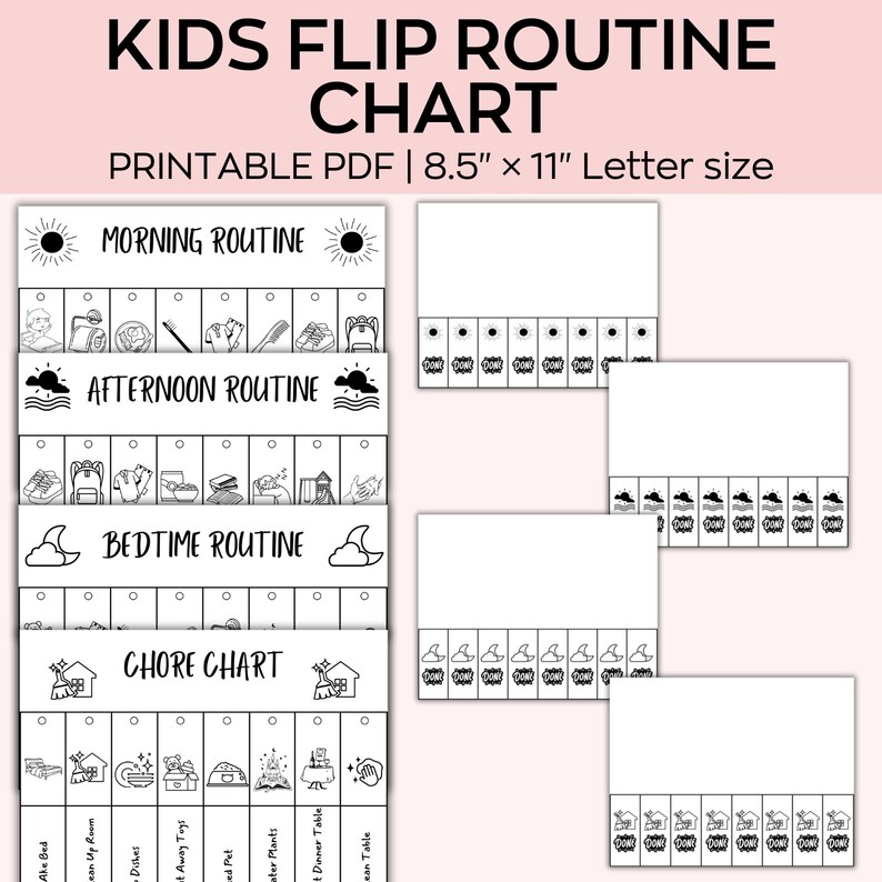 Kids Flip Routine Chart Editable Printable, Morning Flip Done, Evening ...