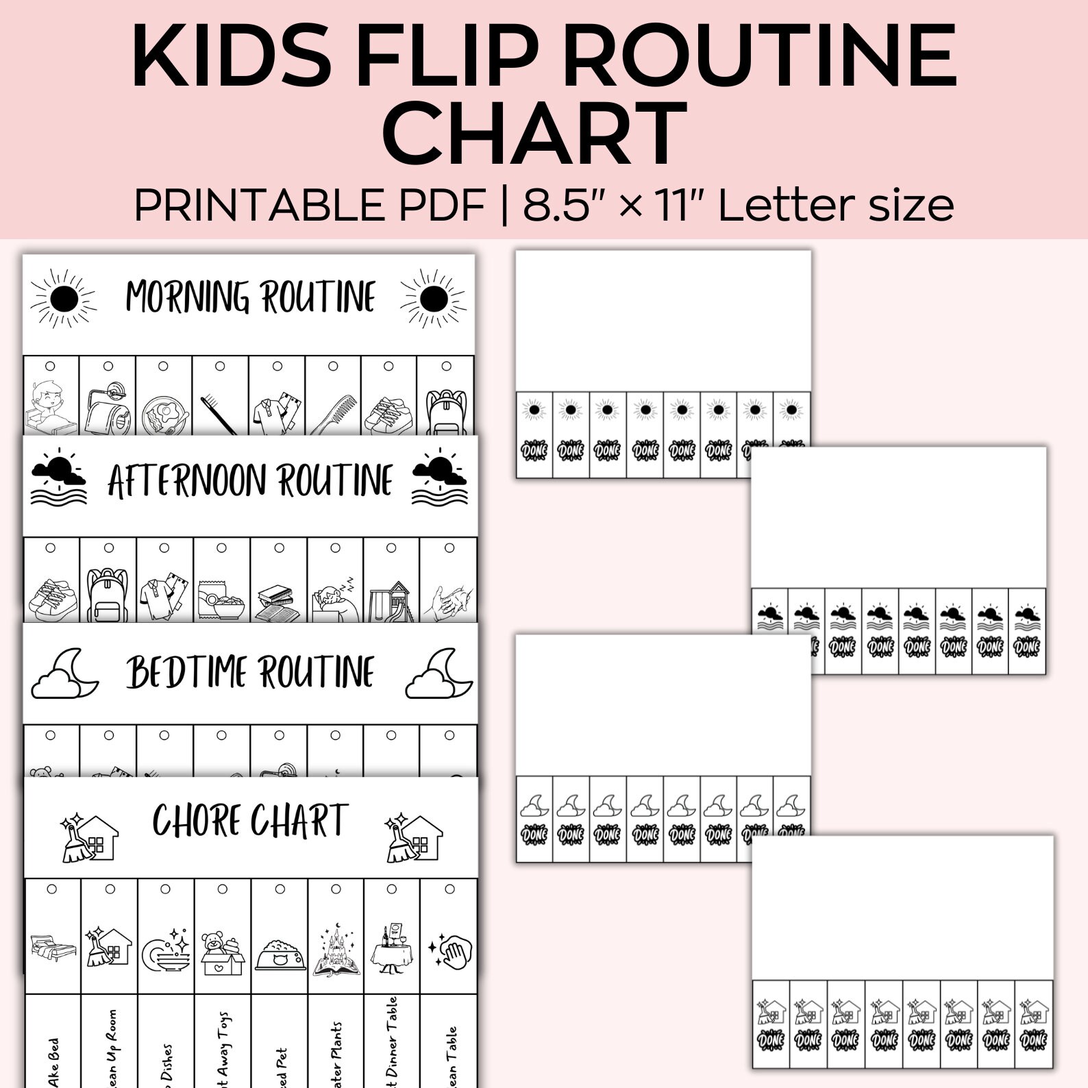 Kids Flip Routine Chart Editable Printable, Morning Flip Done, Evening ...