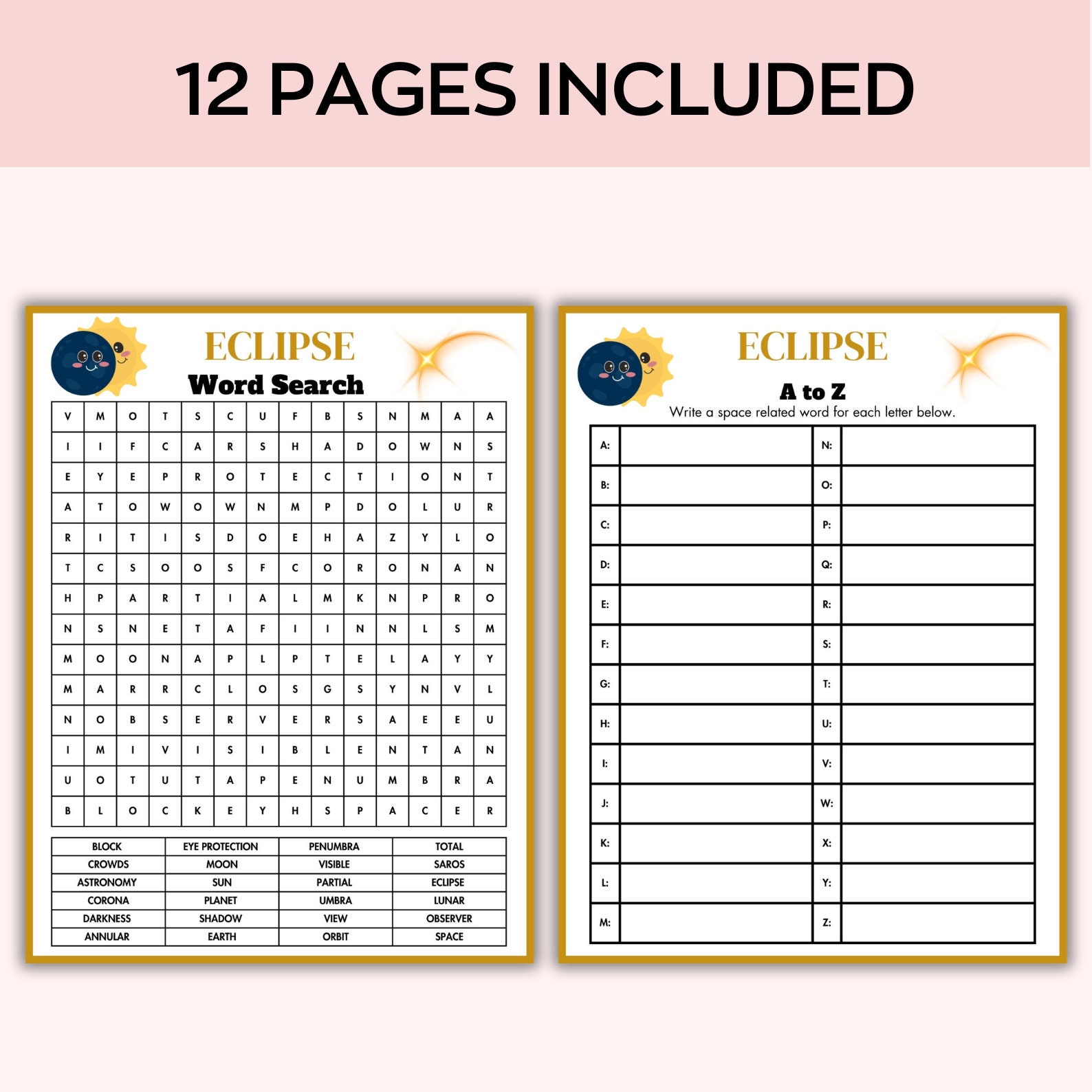 Solar Eclipse Games, Eclipse Worksheets Printable, Solar Activity Ideas ...