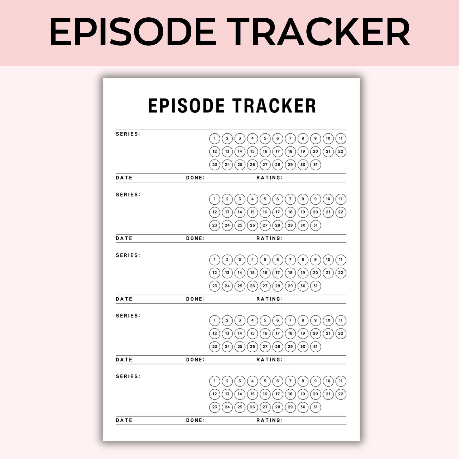 Series Tracker, A5 Journal Page Printable, Episode Tracker, Monthly ...