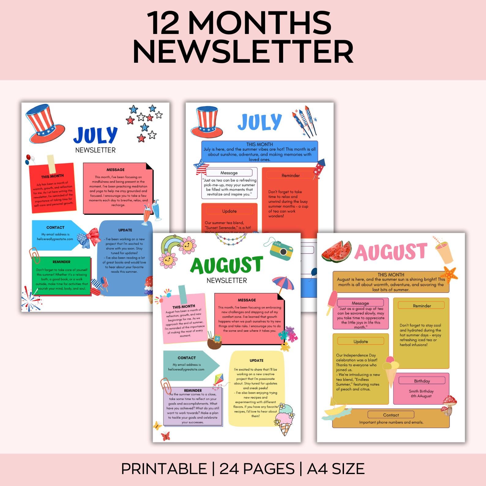 12 Months Fully Editable Newsletter Template Bundle, Teacher Note ...