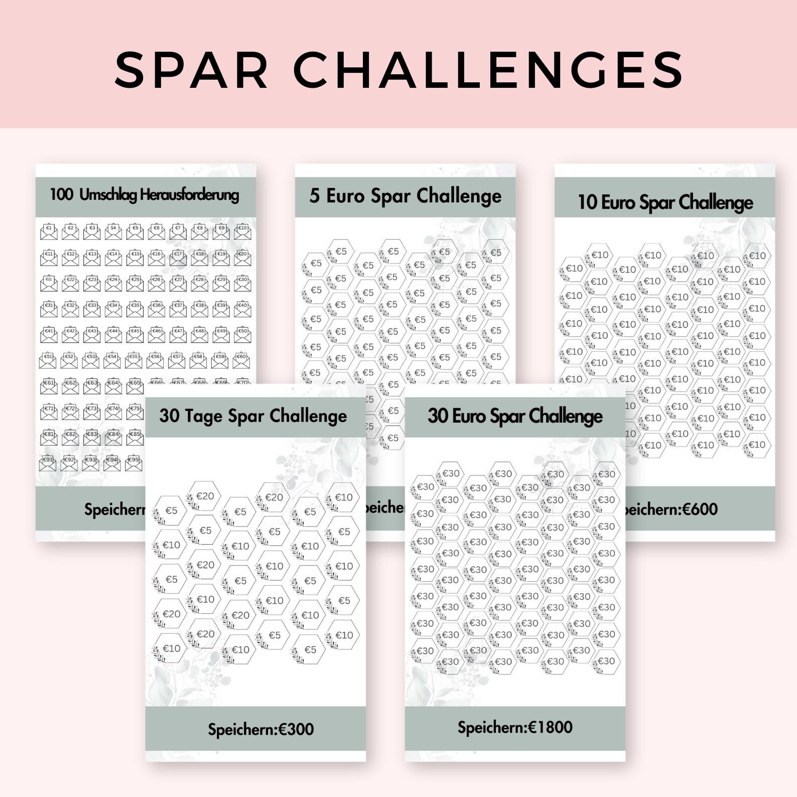 Mini Spar Challenge Bundle Mit Tracker Für A6 Budget Ordner, Spar ...