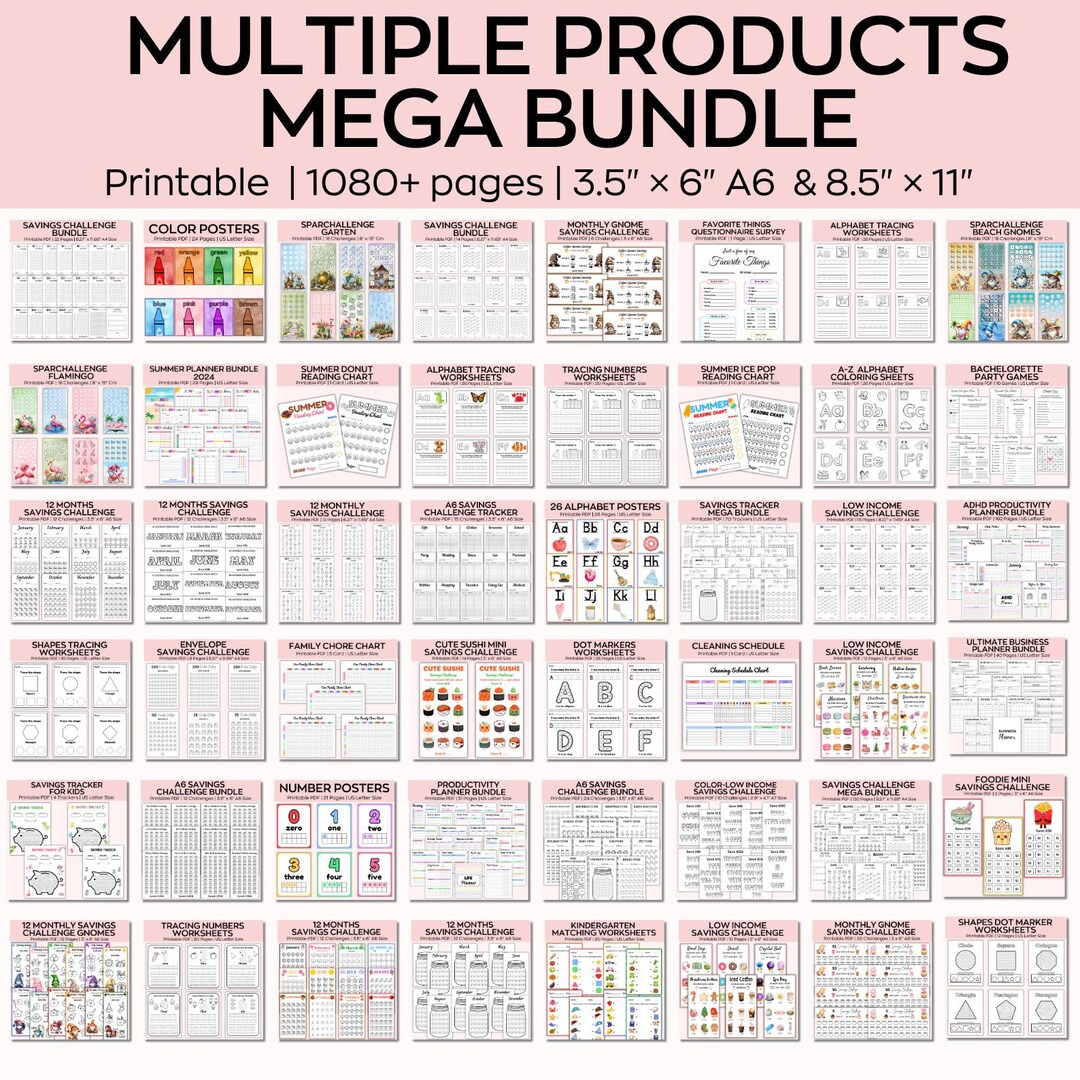Multiple Products Mega Bundle, A6 Money Saving Printable, Monthly ...