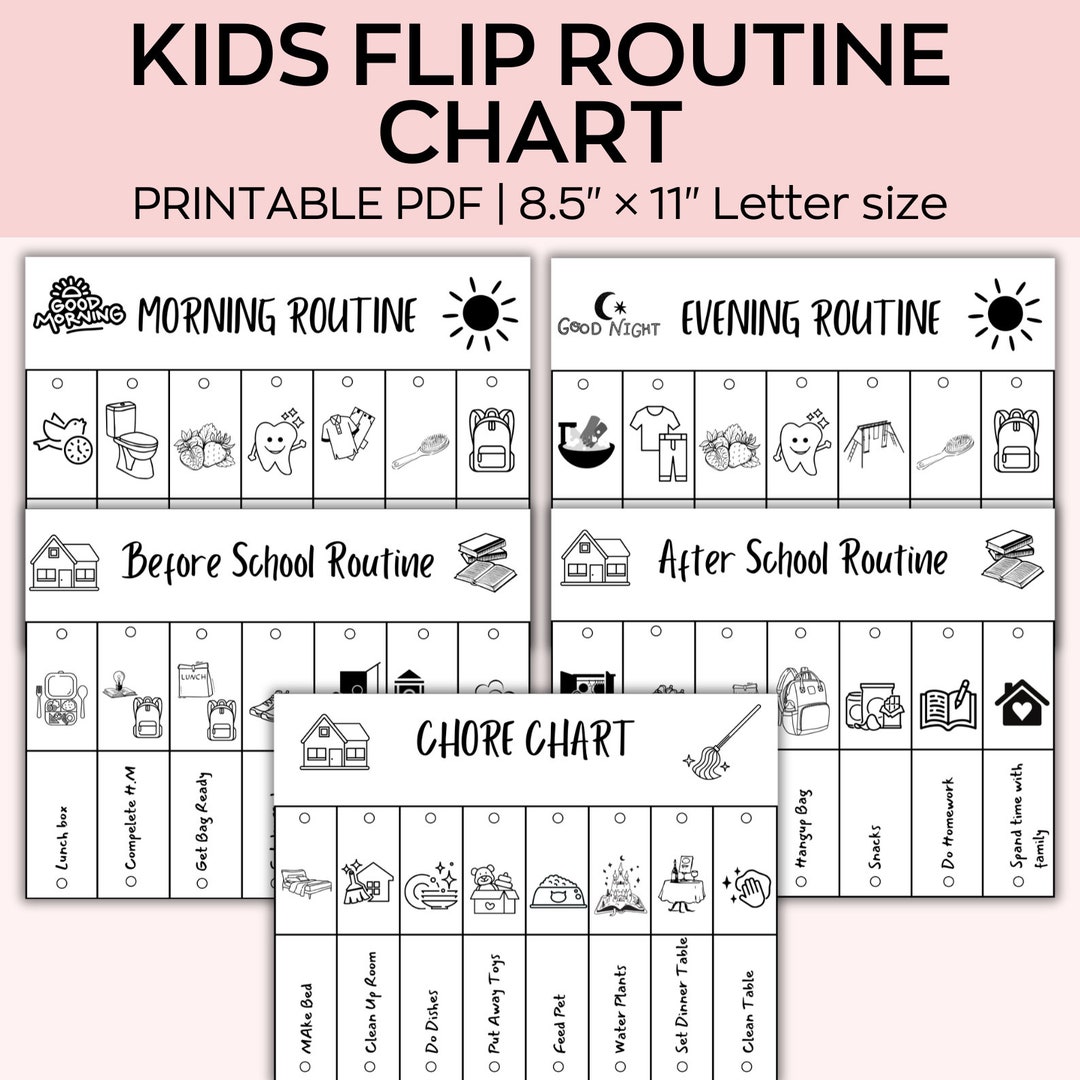 Kids Flip Routine Chart Editable Printable, Morning Flip Done, Evening Bedtime, Visual Schedule ...