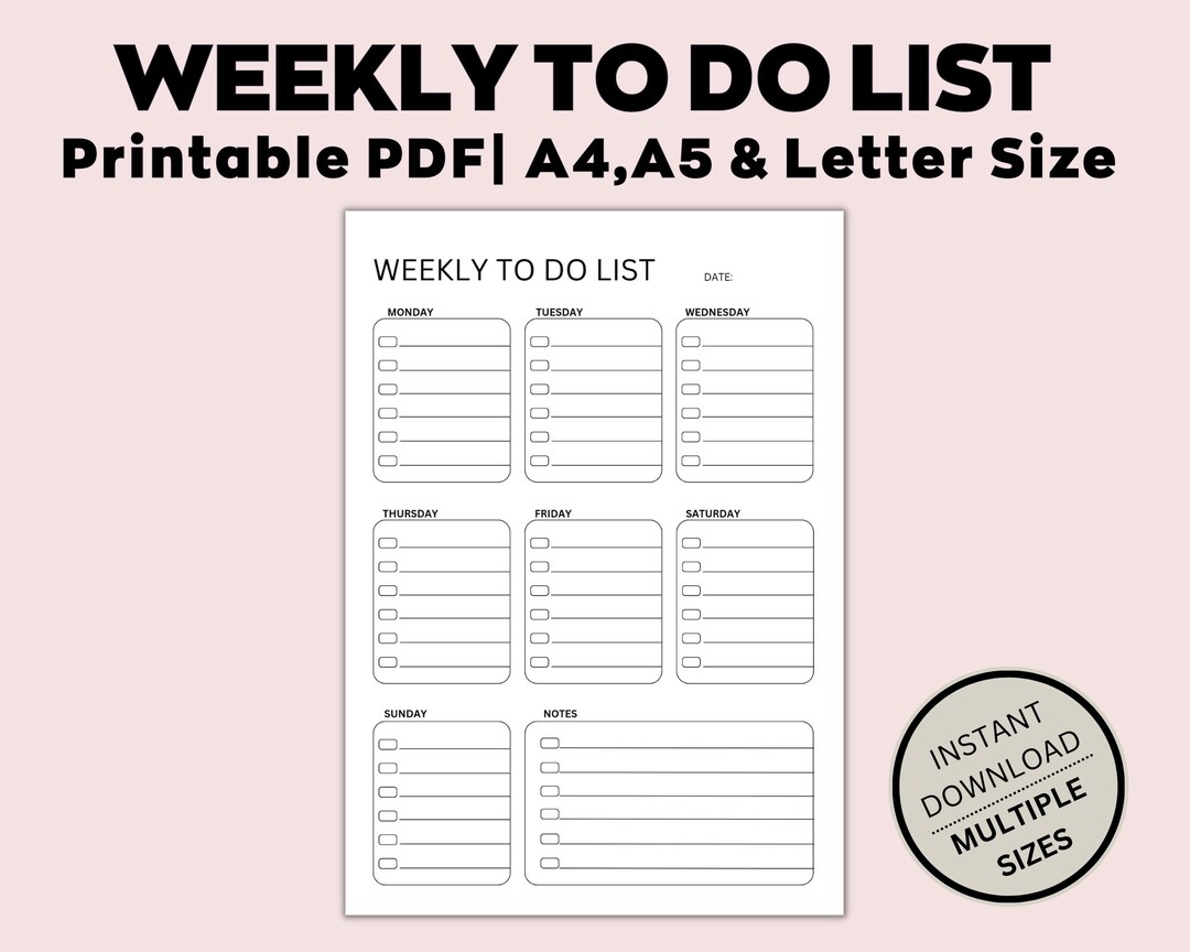 Weekly Planner Printable to Do Listweekly Task List Template - Etsy