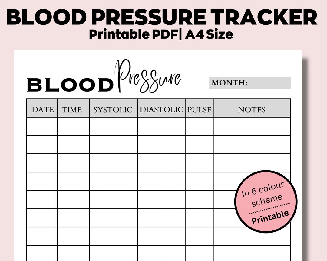 Blood Pressure Log Book Printable, High Blood Pressure Tracker ...