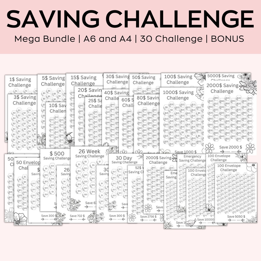 A6 Savings Challenge Printable, Savings Challenge Bundle, 1000 Savings ...