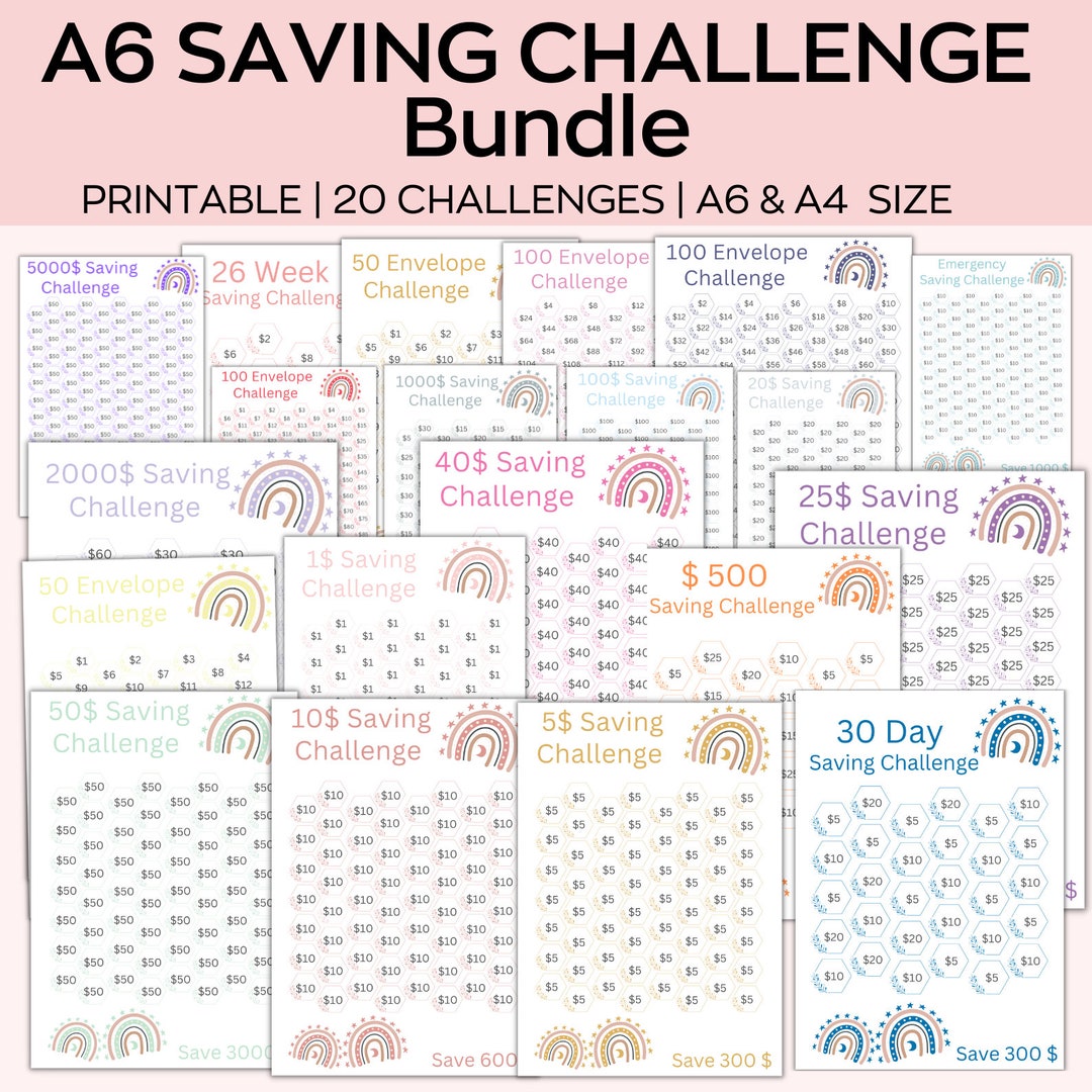 A6 Savings Challenge Printable Bundle,,saving Funds,a6 Sized Mini ...