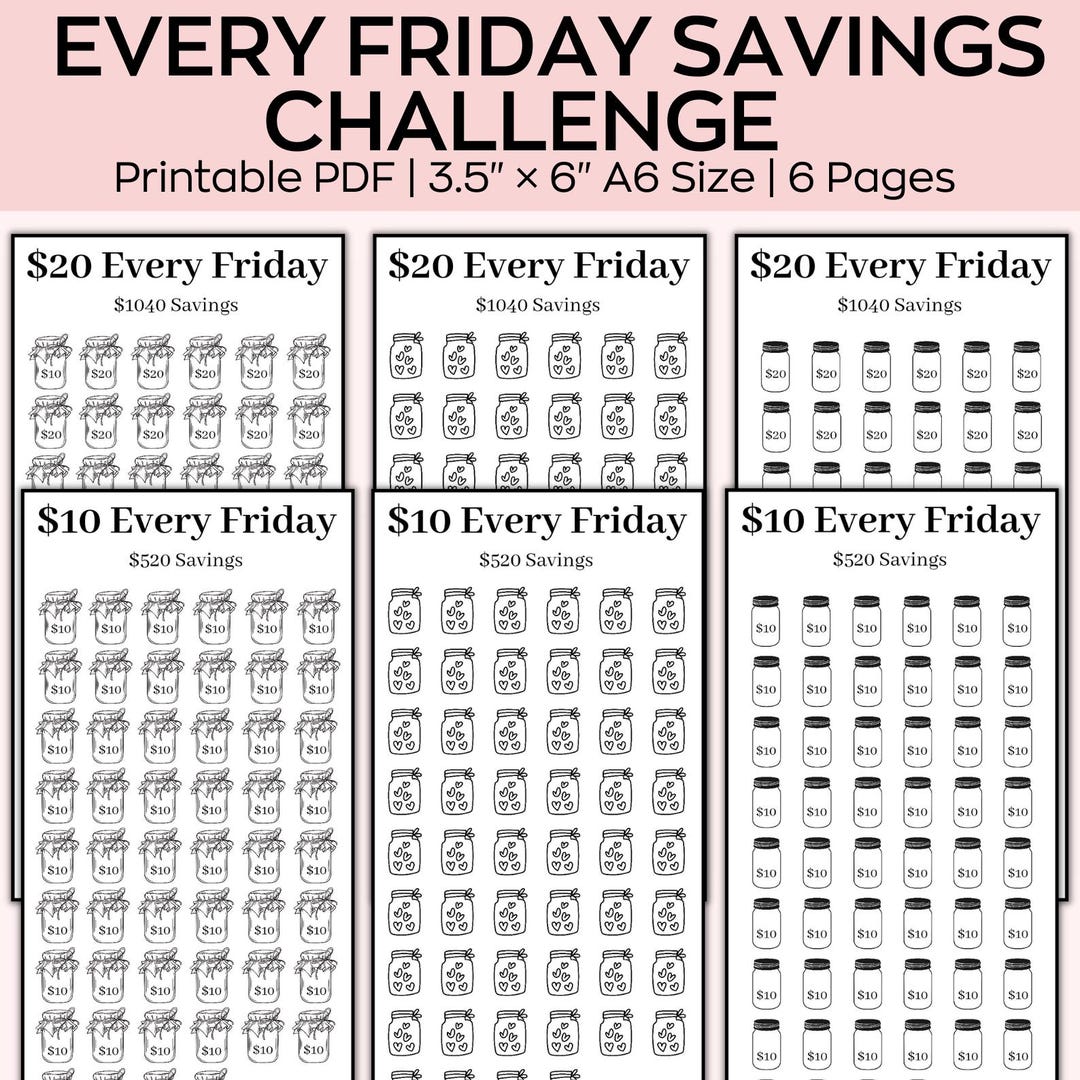 Mini Savings Challenge Printable Bundle, Save 10 to 20 Dollars Every ...