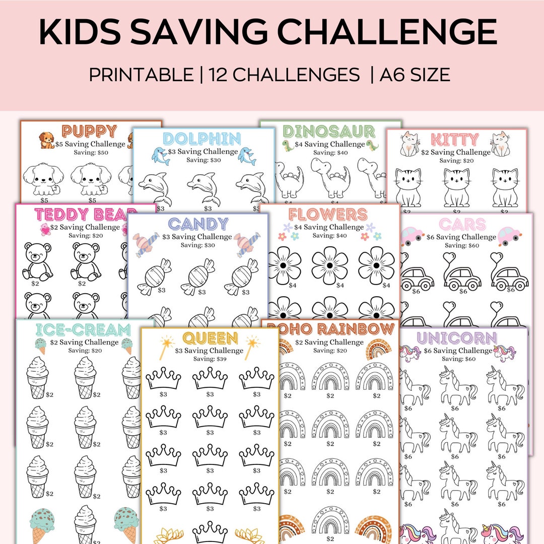 Kids Savings Challenge Printable,mini Saving Challenge,money Saving ...